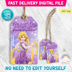 Princess Rapunzel Birthday Party Favor Tags Tangled Gift Treats Tags ...