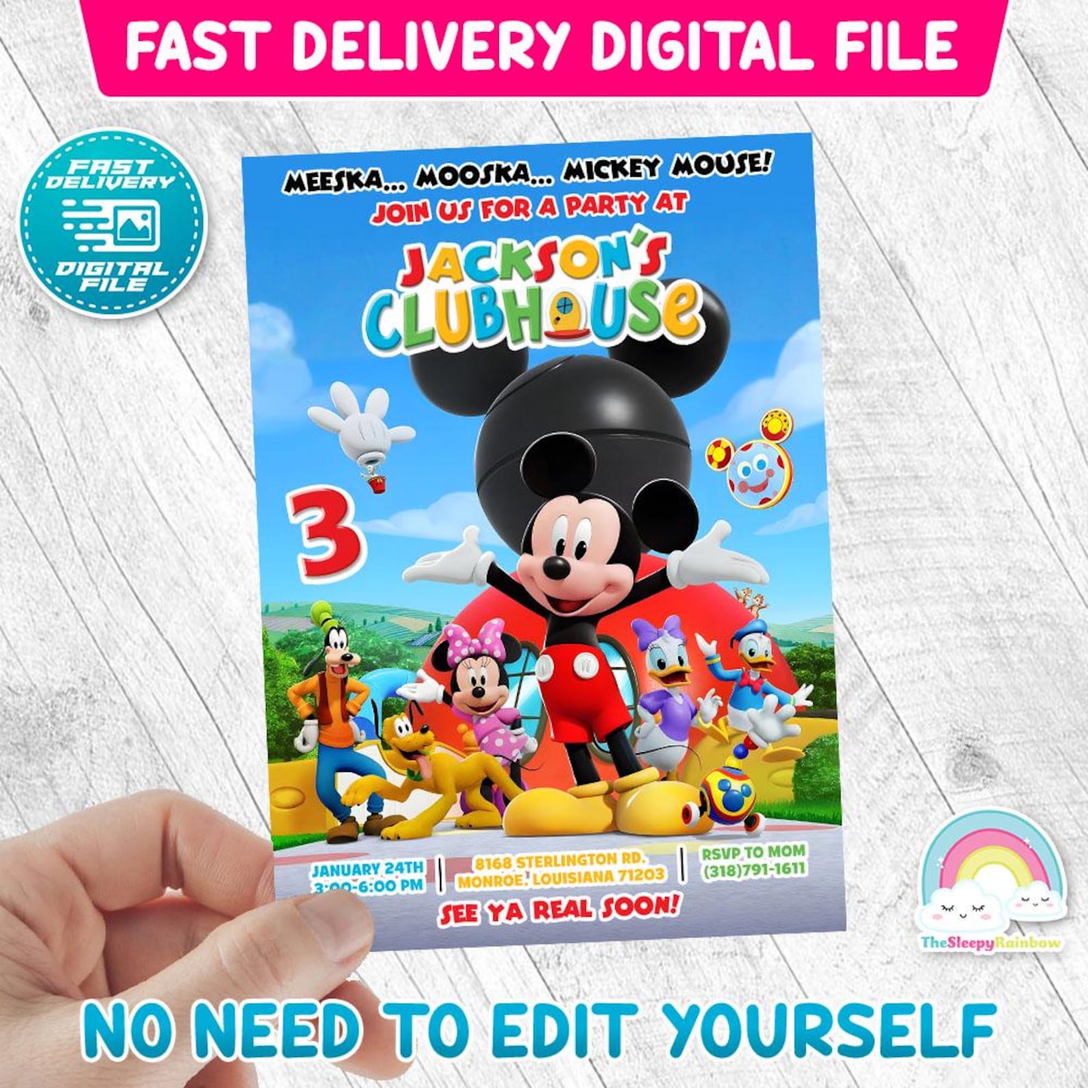 Mickey Mouse Invitation Birthday Invite Party Clubhouse Club House ...