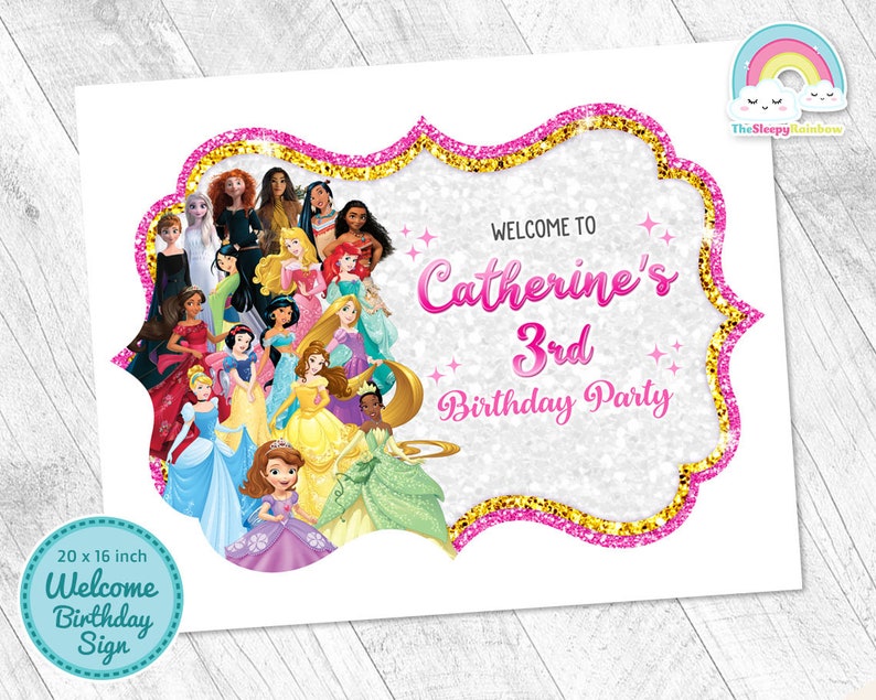 Princess Welcome Birthday Sign All Princess Door Sign Poster - Etsy