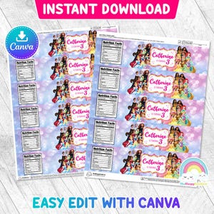 Princess Birthday Party Bottle Label All Princess Water Bottle Wrapper ...
