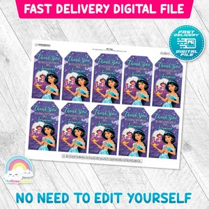 Princess Jasmine Birthday Party Favor Tags Aladdin Gift Treats Tags ...
