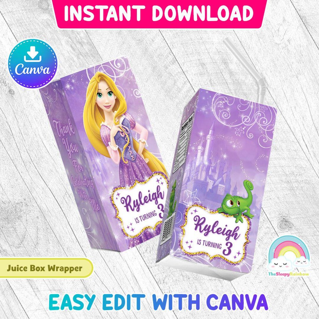 Princess Rapunzel Birthday Party 6 Oz Juice Box Wrapper Tangled Juice ...