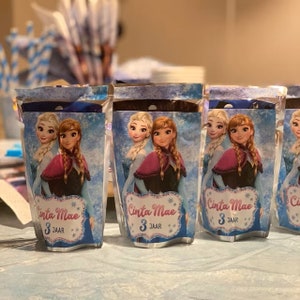 Frozen Elsa Anna Birthday Party Juice Pouch Label Beautiful Glitter ...