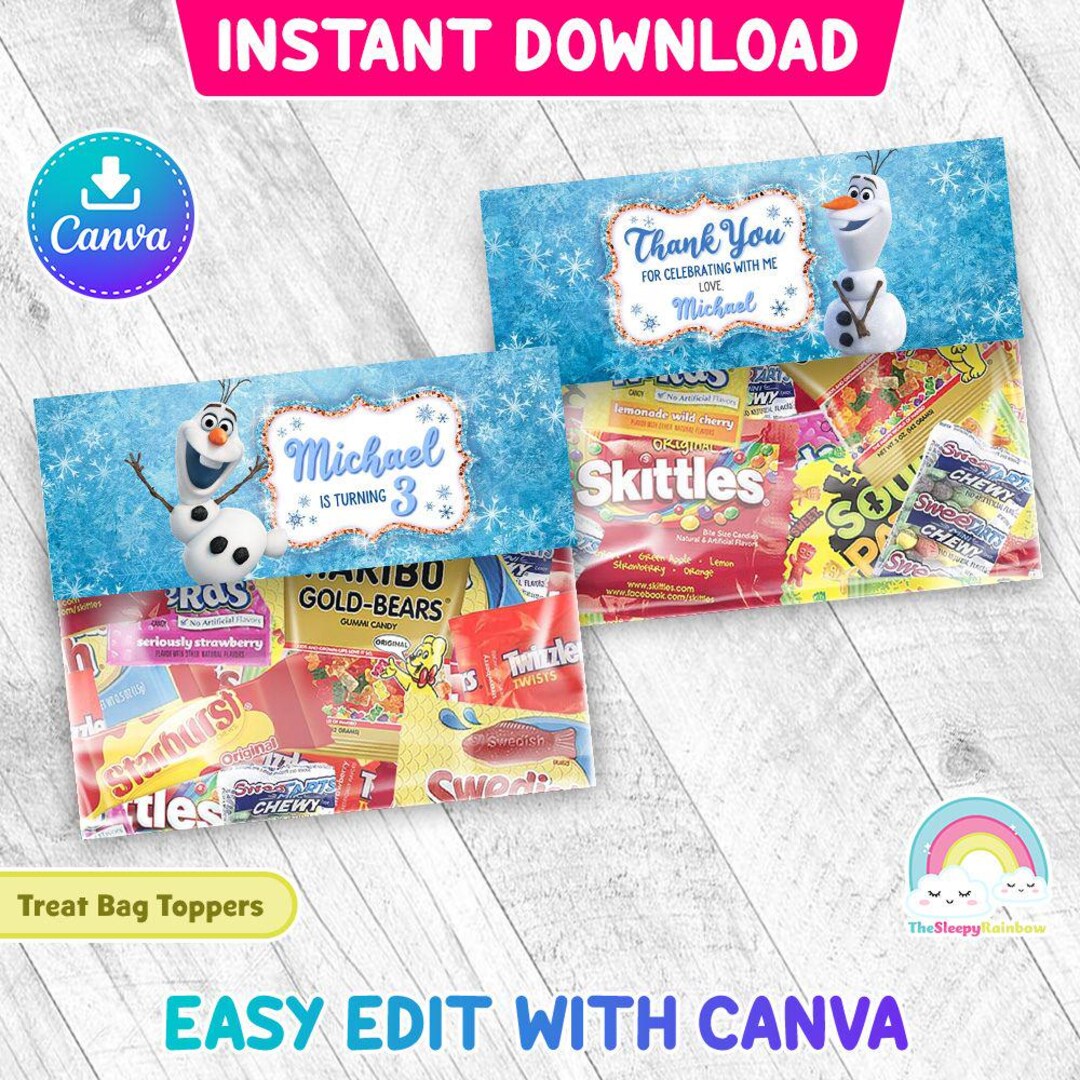 Olaf Frozen Birthday Party Treats Bag Label Olaf Favor Frozen Plastic ...