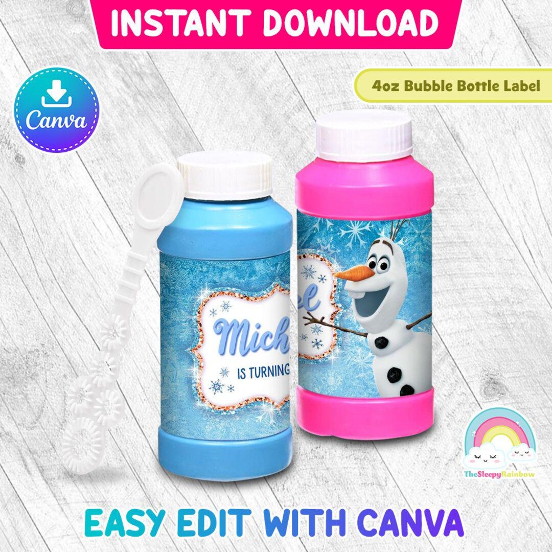Olaf Birthday Party 4 Oz Bubble Bottle Label Frozen Olaf Standard ...
