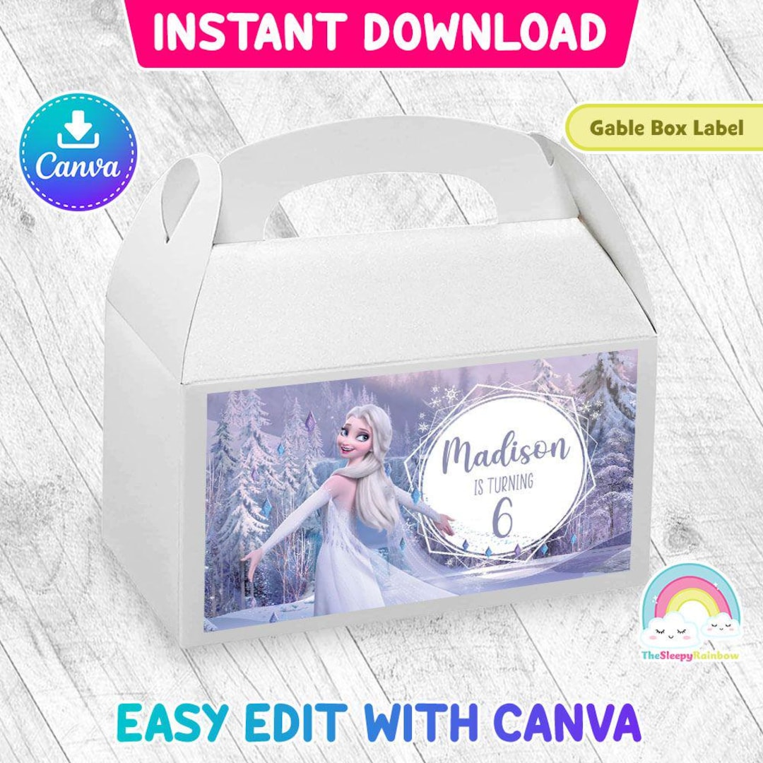 Elsa White Dress Birthday Party Gable Box Label Frozen Elsa Treat Box ...