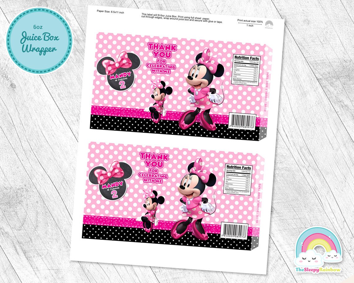 Minnie Mouse Birthday Party 6 Oz Juice Box Wrapper Minnie Pink - Etsy