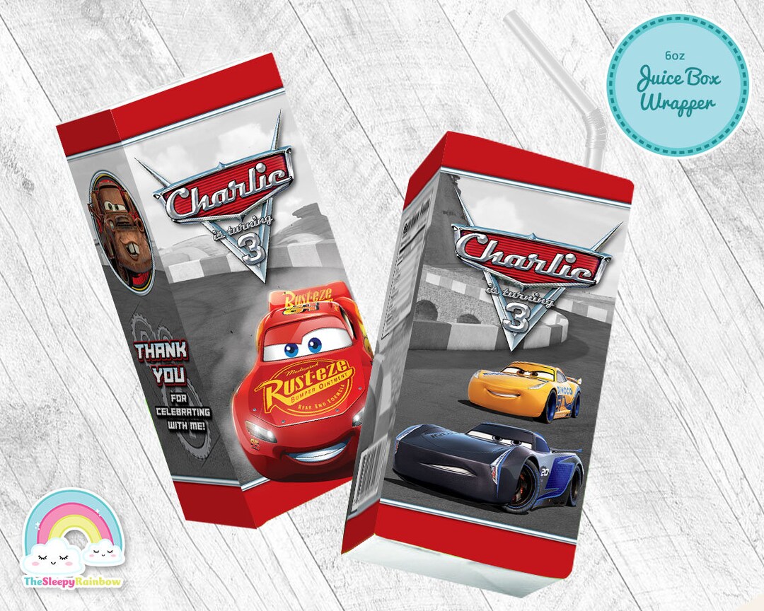 Cars Birthday Party 6 Oz Juice Box Wrapper Race Cars Juice Box Label ...