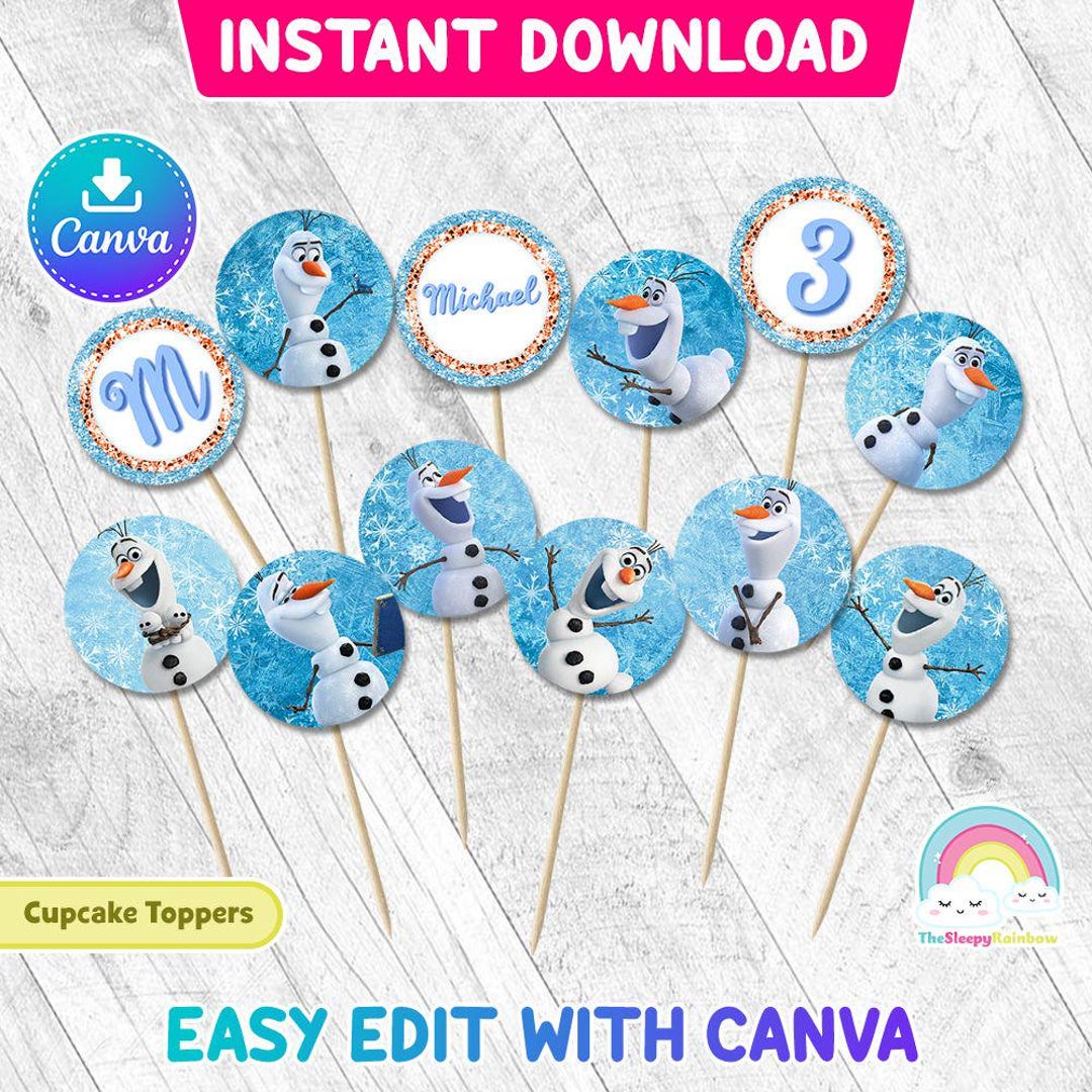 Frozen Olaf Cupcake Toppers 2 Inch Round Birthday Party Printable ...
