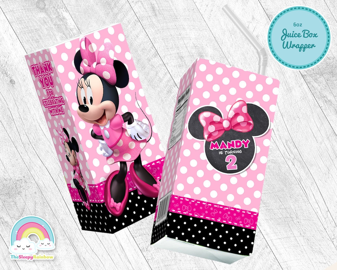 Minnie Mouse Birthday Party 6 Oz Juice Box Wrapper Minnie Pink Juice ...
