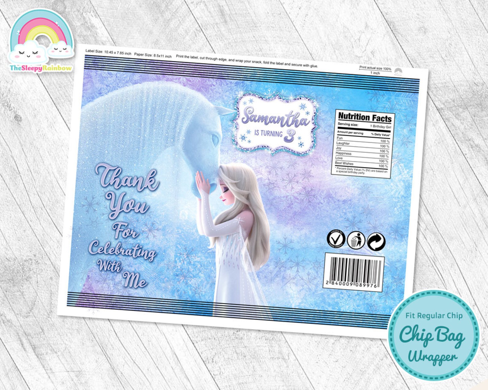 Frozen 2 Elsa the Nokk Birthday Party Chip Bags Wrapper Label | Etsy