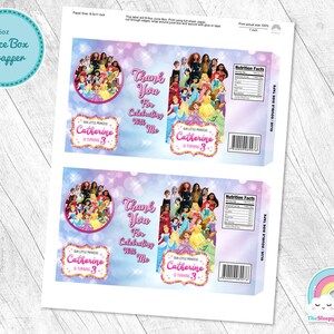 Princess Birthday Party 6 Oz Juice Box Wrapper All Princess Juice Box ...