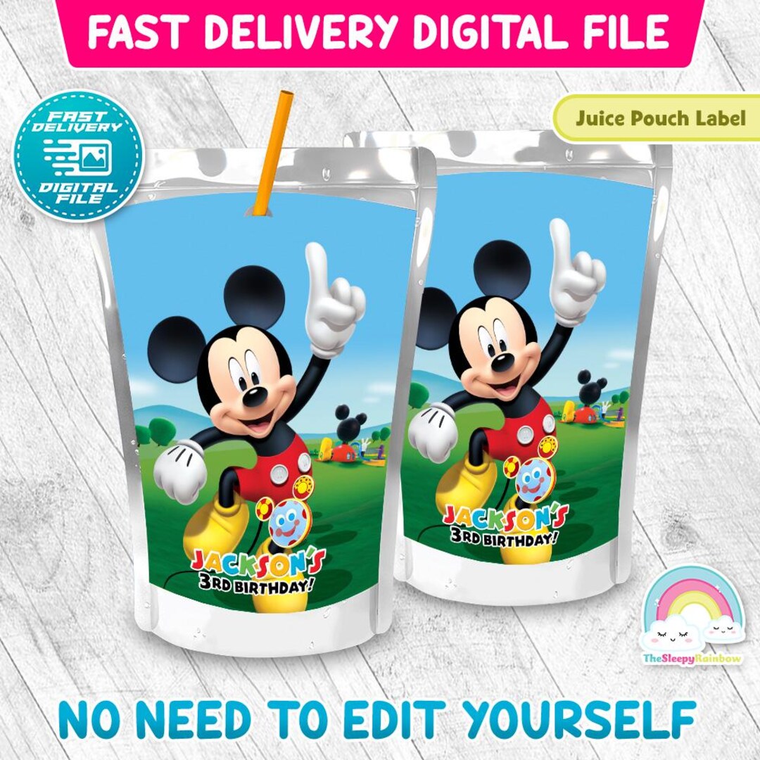 Mickey Mouse Clubhouse Birthday Party Juice Pouch Playhouse Label ...