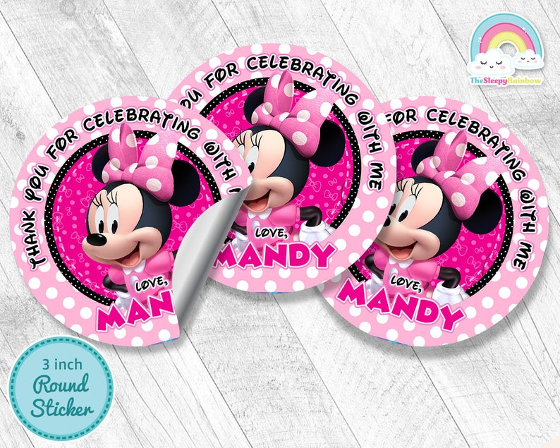 Minnie Mouse 3 Inch Round Sticker Birthday Party Favor Tags - Etsy