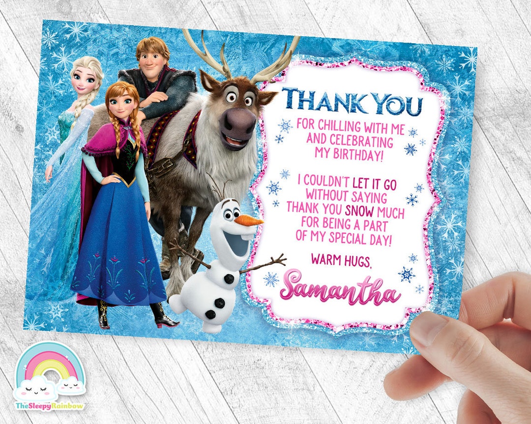 Frozen Birthday Thank You Card Elsa Anna Kristoff Sven Olaf Invites ...