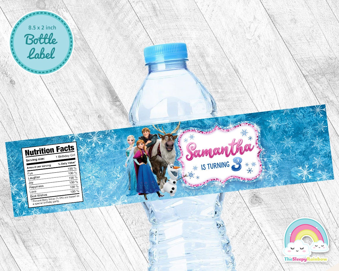 Frozen Birthday Party Bottle Label Elsa Anna Sven Kristoff - Etsy