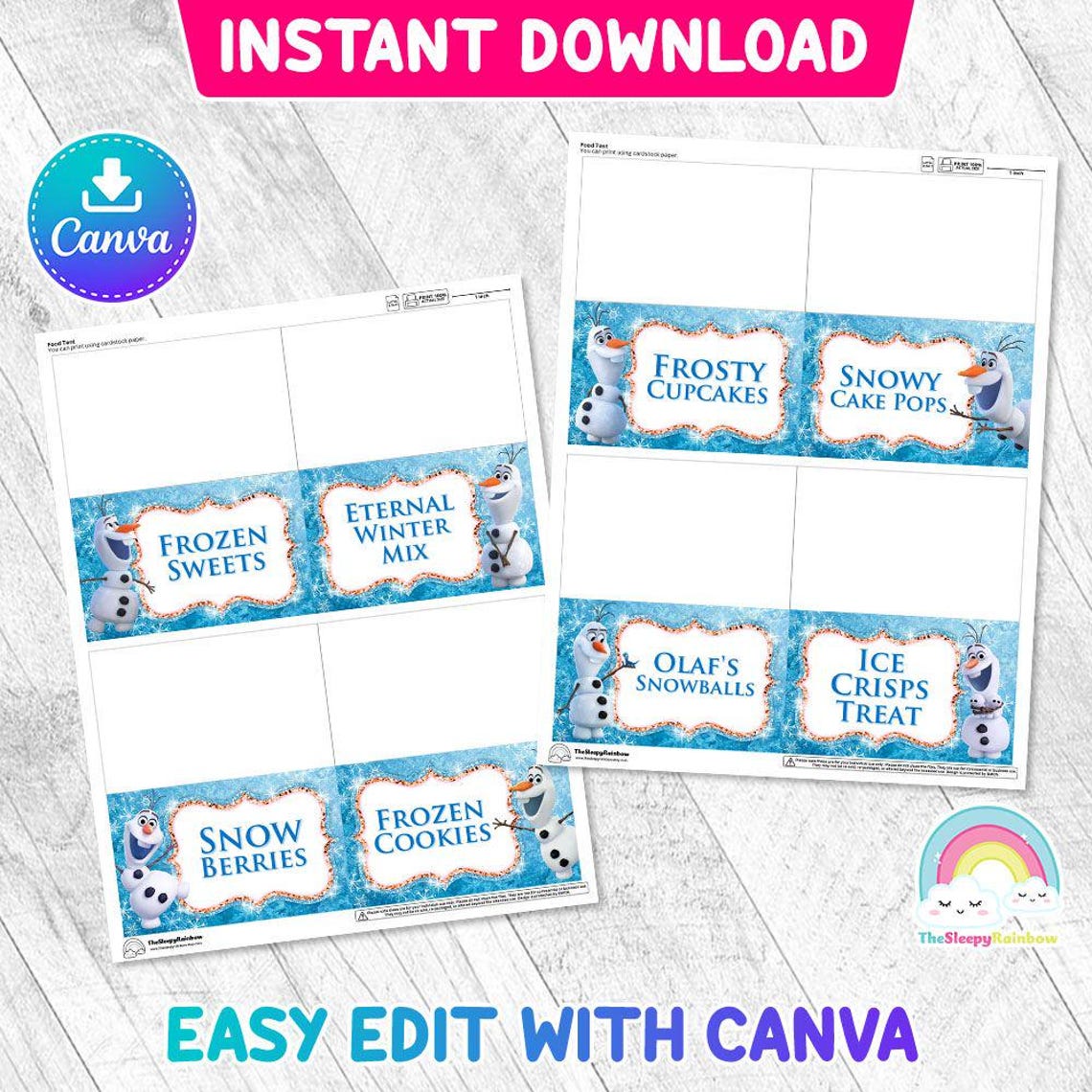 Frozen Olaf Food Tent Birthday Party Printable Frozen Food Label 8 ...