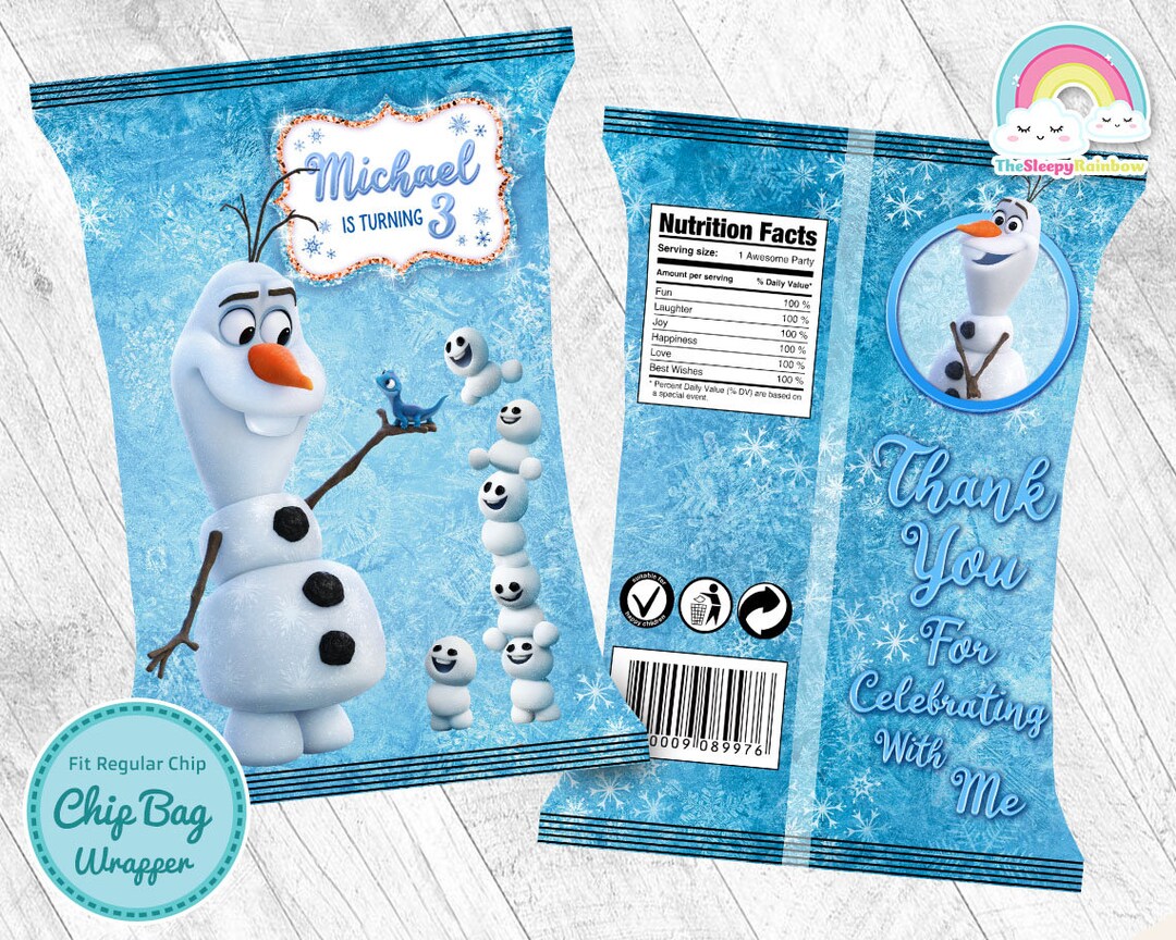 Frozen Olaf Birthday Party Chip Bags Wrapper Label Olaf Snack Bag ...