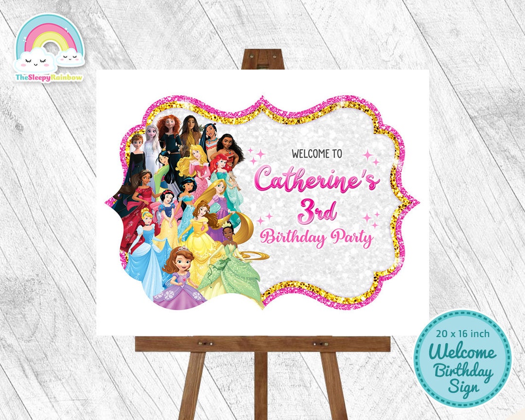 Princess Welcome Birthday Sign All Princess Door Sign Poster Birthday ...