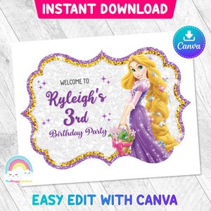 Princess Rapunzel Welcome Birthday Sign Tangled Door Sign Poster ...