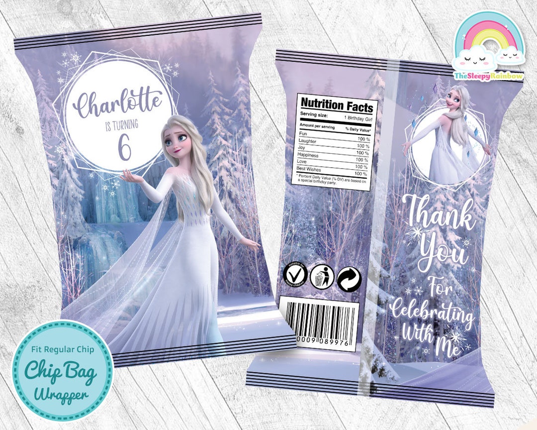 Elsa White Dress Birthday Party Chip Bags Wrapper Label Elsa Frozen ...