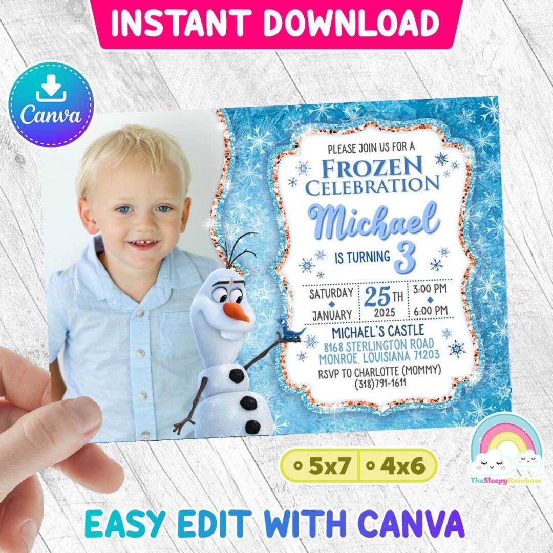 Olaf Invitation Birthday Invite Party Glitter Olaf FROZEN Invites With ...