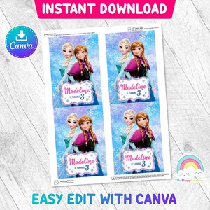 Frozen Elsa Anna Birthday Party Juice Pouch Label Beautiful Glitter ...