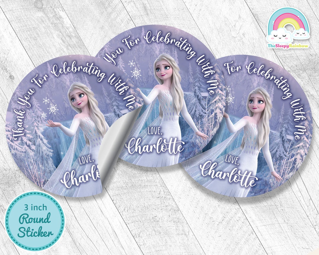 Elsa White Dress Elegant 3 Inch Round Sticker Birthday Party Favor Tags ...