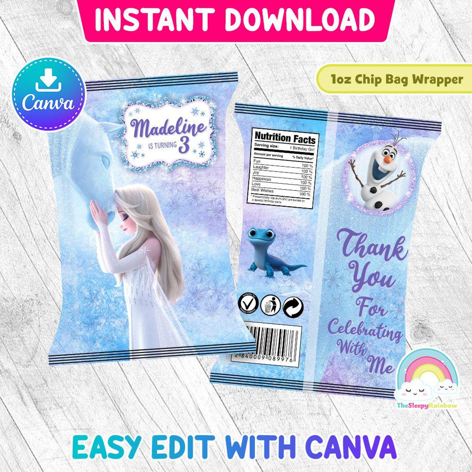 Frozen 2 Elsa the Nokk Birthday Party Chip Bags Wrapper Label Elsa ...