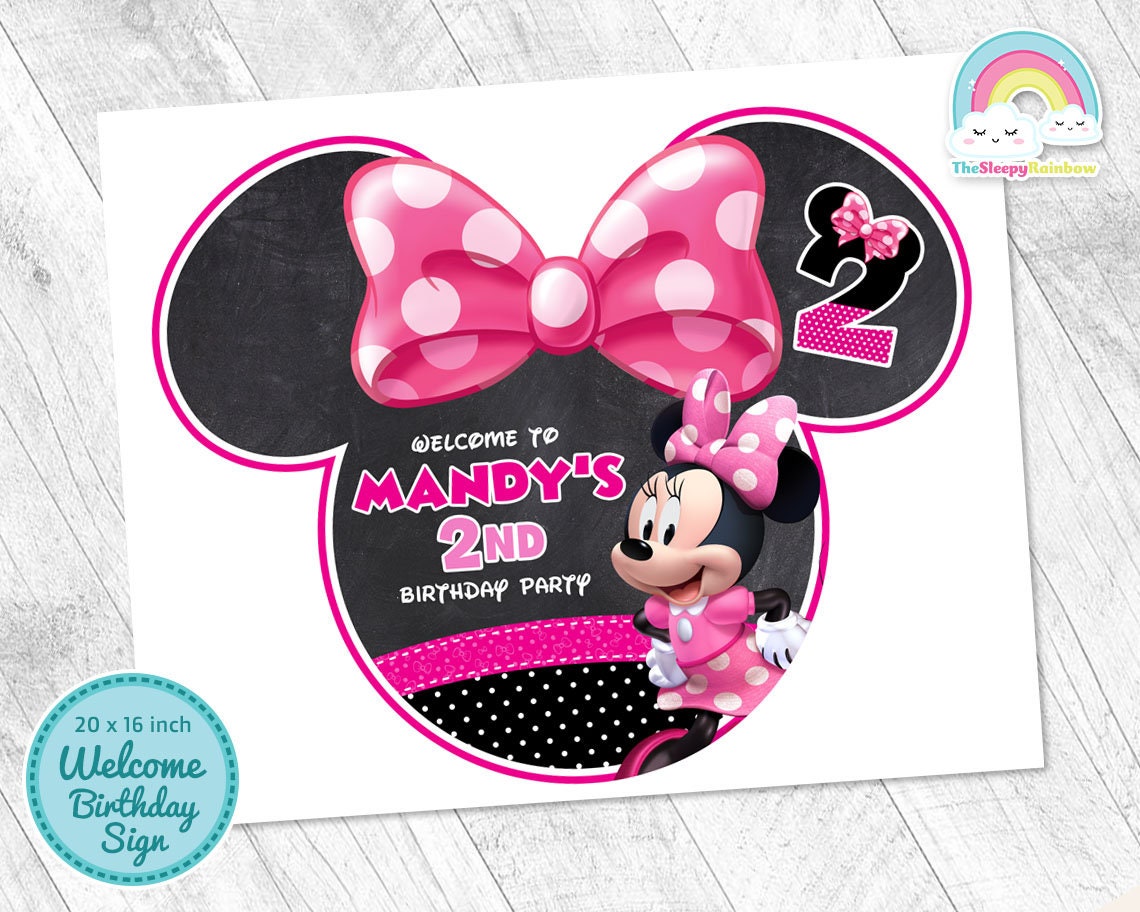 Minnie Mouse Welcome Birthday Sign Minnie Pink Bow Tique | Etsy Canada