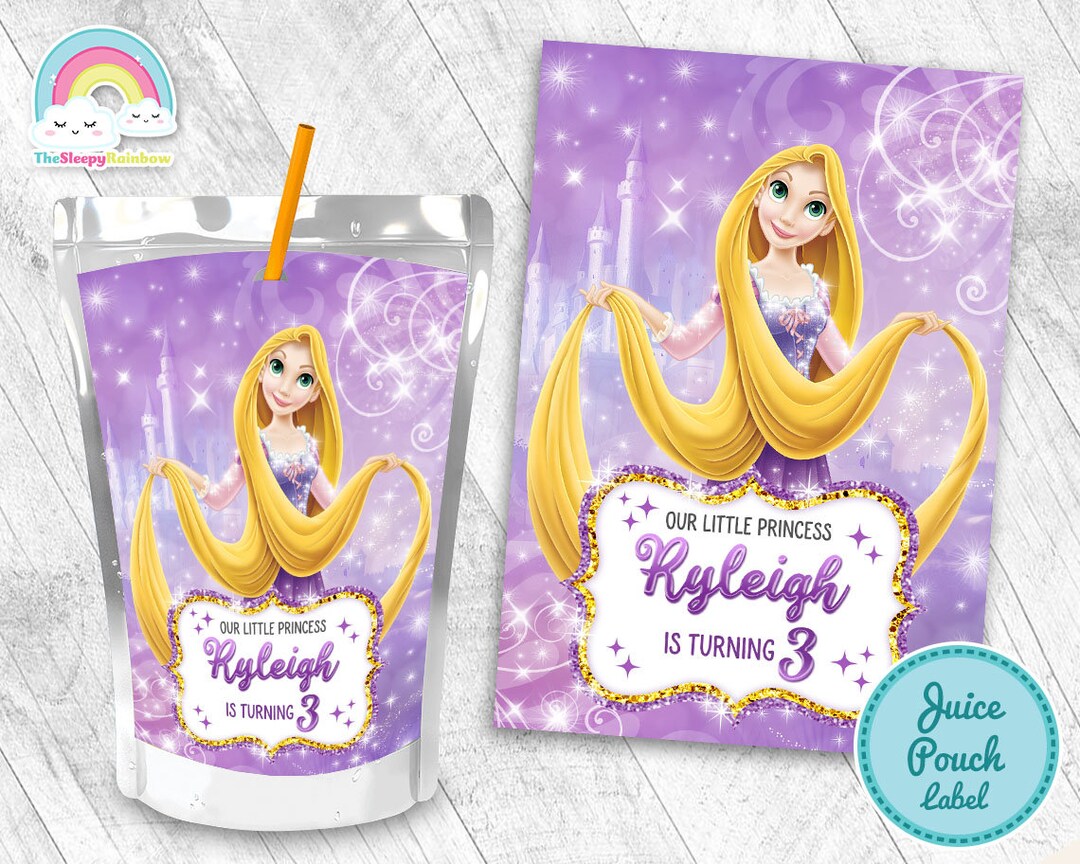 Rapunzel Birthday Party Juice Pouch Label Tangled Birthday Juice Label ...
