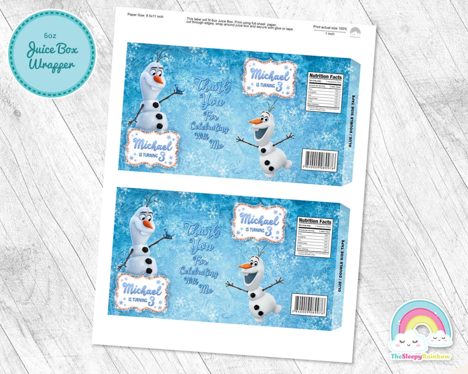 Frozen Olaf Birthday Party 6 Oz Juice Box Wrapper Frozen Olaf Juice Box ...