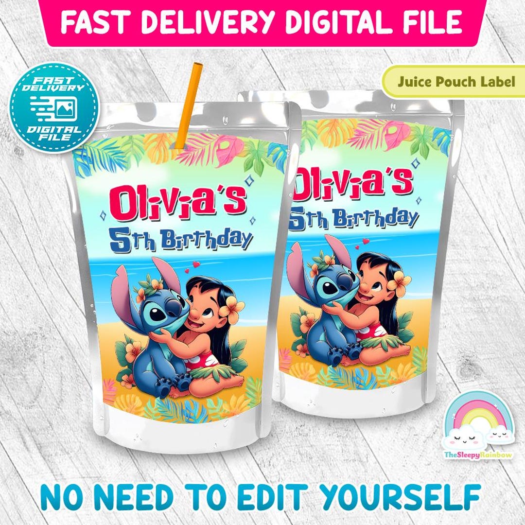 Lilo and Stitch Birthday Party Juice Pouch Label Stitch Birthday Juice ...