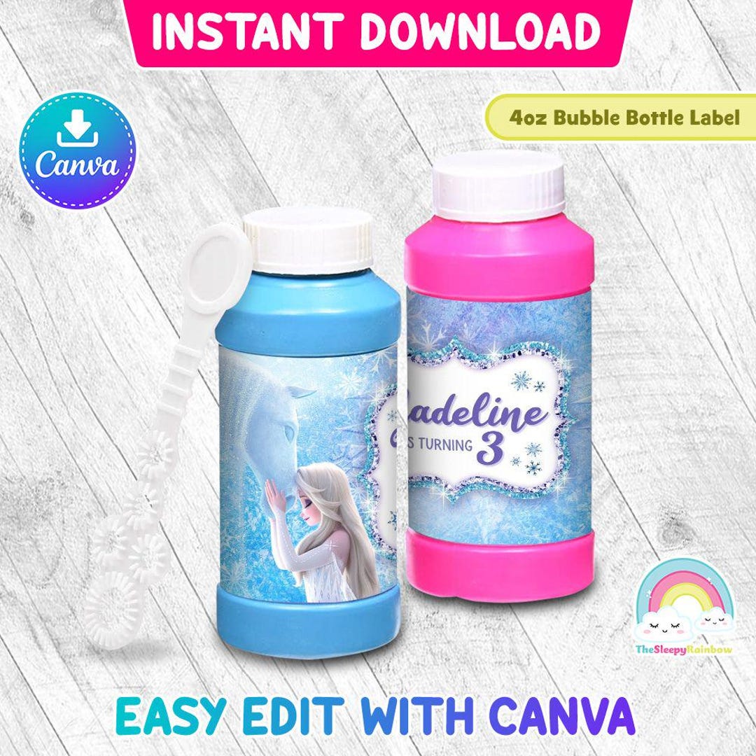 Frozen Elsa Nokk Birthday Party 4 Oz Bubble Bottle Label Frozen ...
