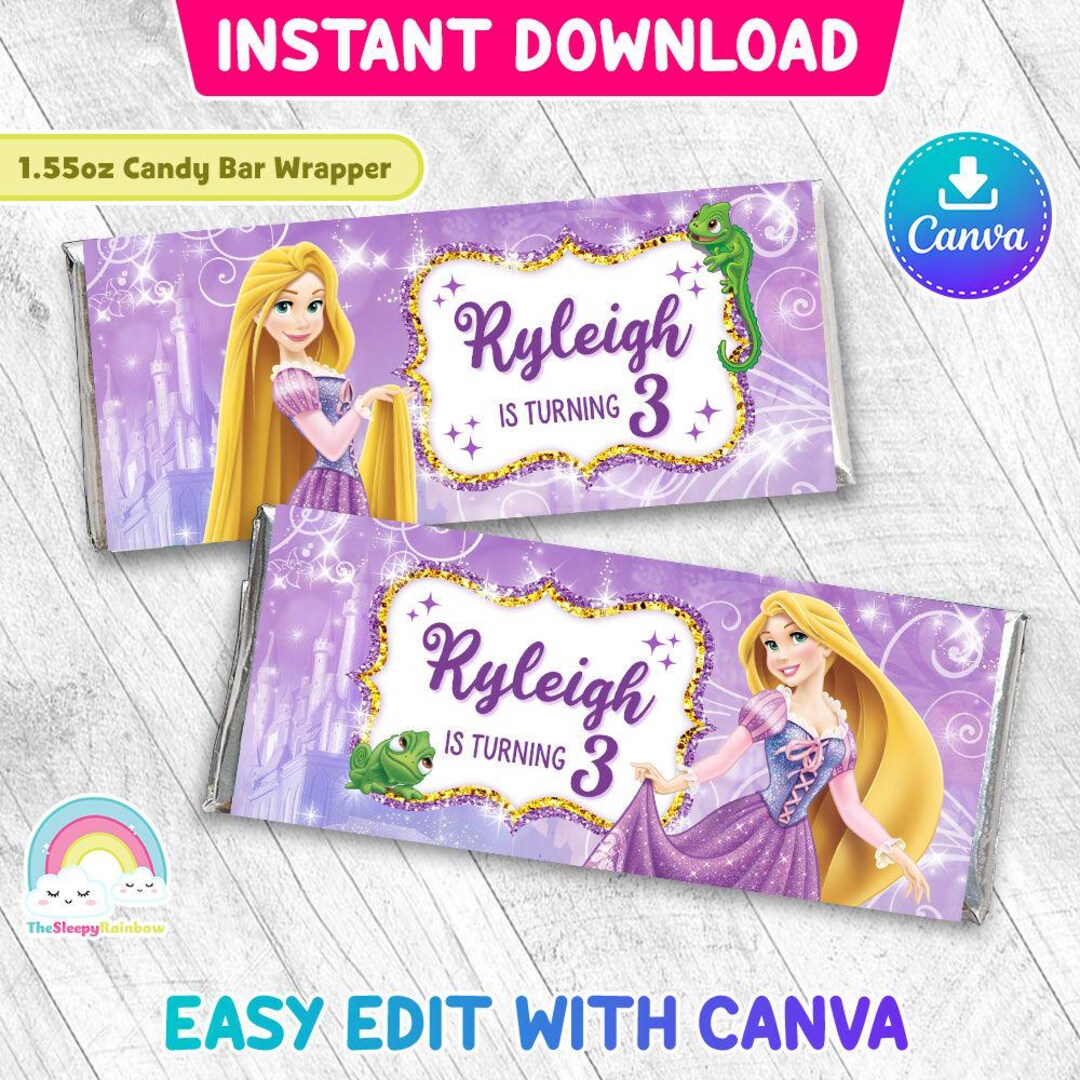 Rapunzel Birthday Party Candy Bar Wrapper Tangled Chocolate Bar Wrapper ...