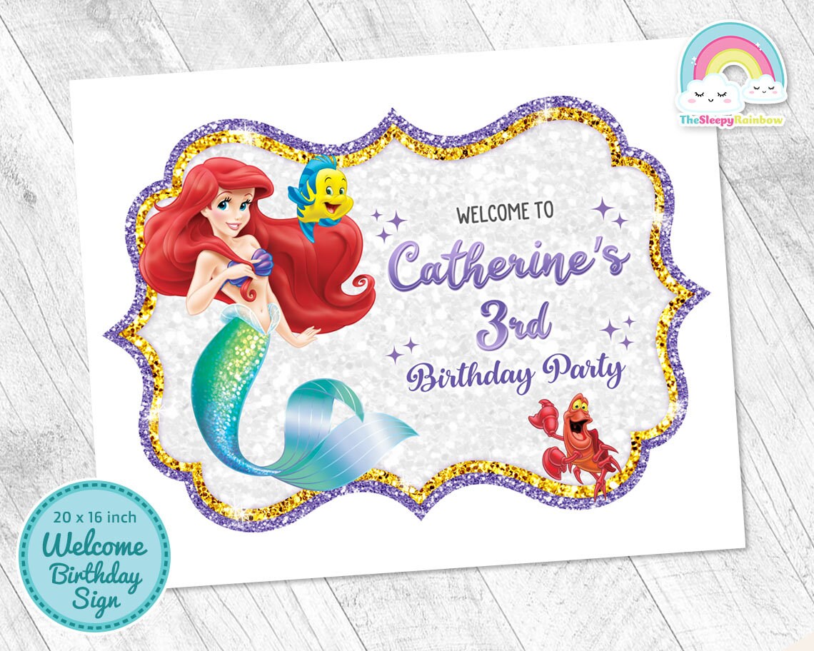 Little Mermaid Welcome Birthday Sign Ariel Mermaid Door Sign - Etsy Canada