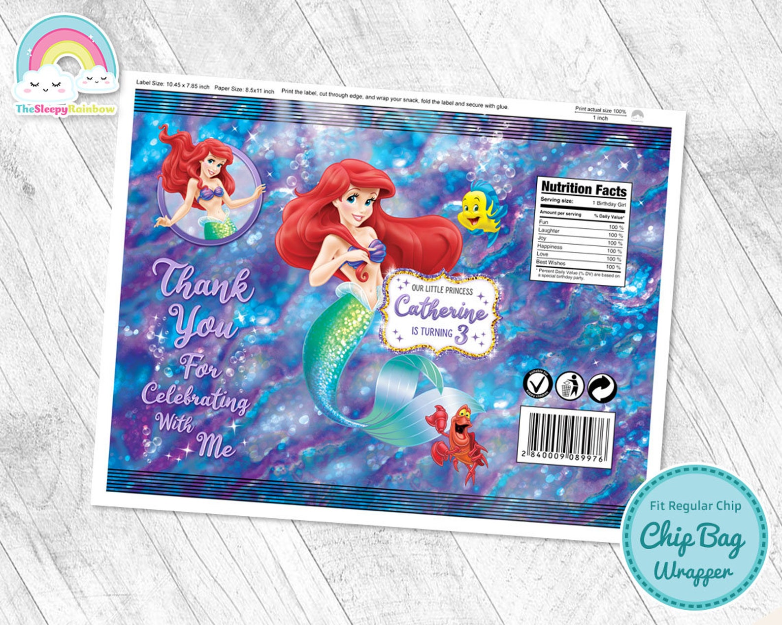 Little Mermaid Birthday Party Chip Bags Wrapper Label Little Mermaid ...