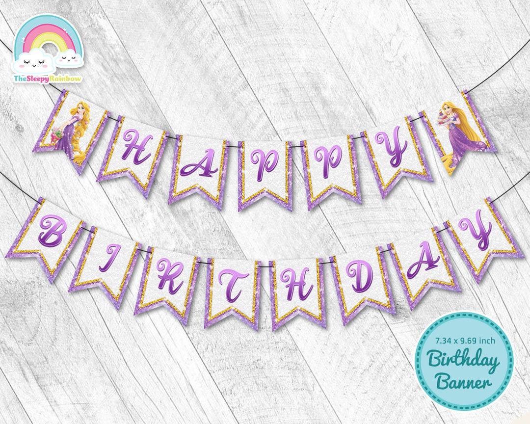 Princess Rapunzel Happy Birthday Banner Garland Tangled Birthday Banner ...