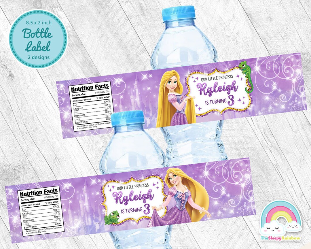 Rapunzel Birthday Party Bottle Label Tangled Water Bottle Wrapper Label ...