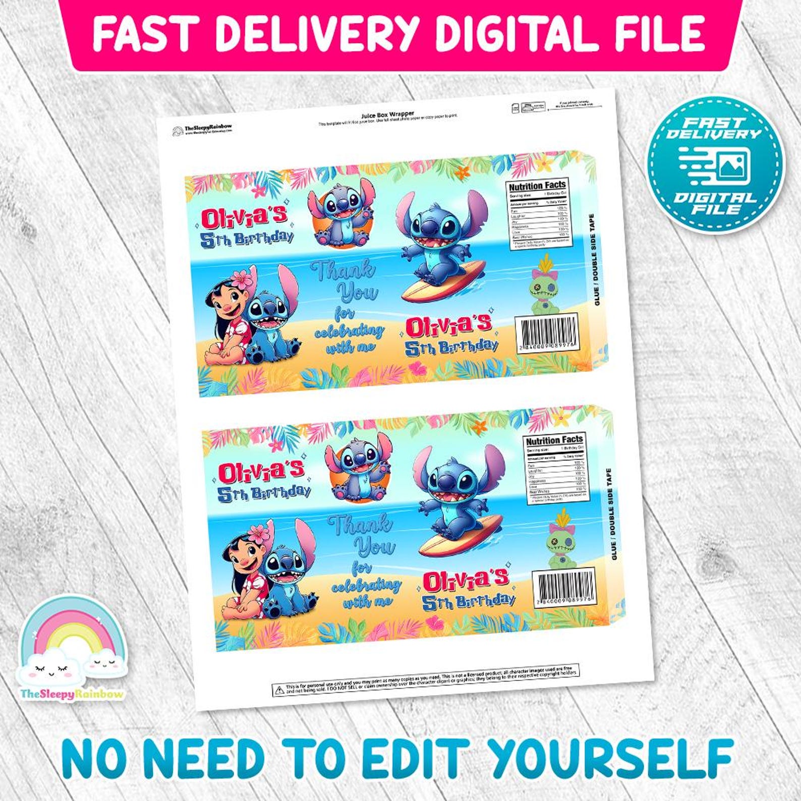 Lilo and Stitch Birthday Party 6 Oz Juice Box Wrapper Lilo Stitch Juice ...