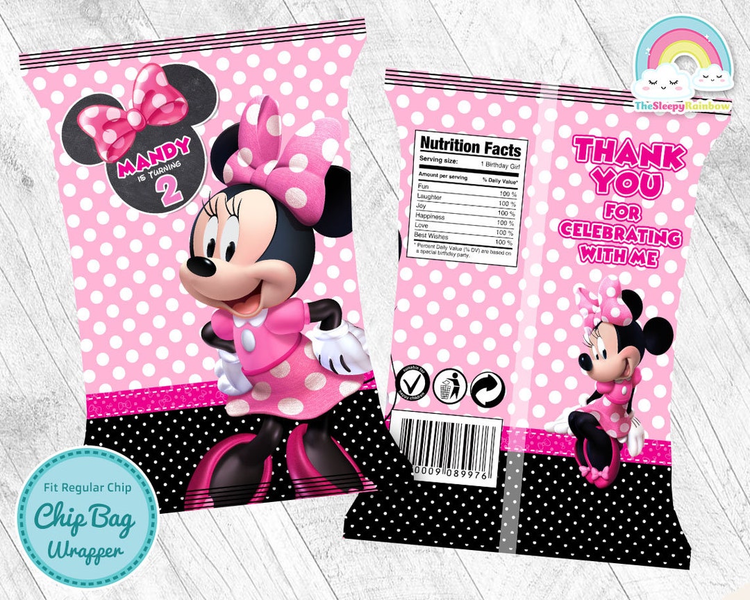 Minnie Mouse Birthday Party Chip Bags Wrapper Label Minnie Mouse Chalk ...