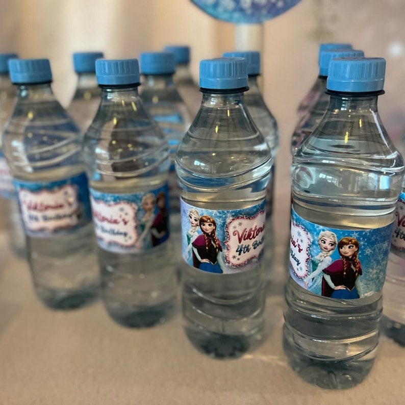 Frozen Birthday Party Bottle Label Elsa Anna Olaf Water Bottle Etsy