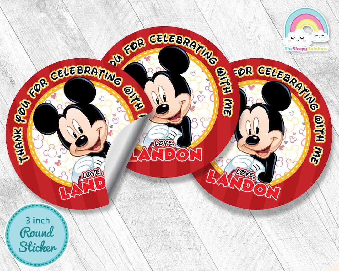Mickey Mouse 3 Inch Round Sticker Birthday Party Favor Tags Mickey 3 ...