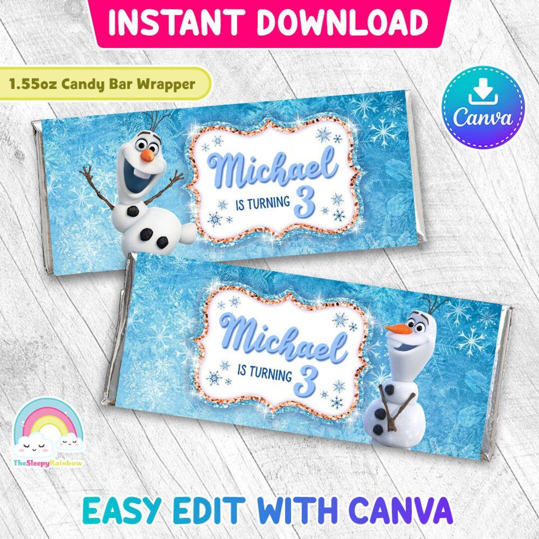 Frozen Olaf Birthday Party Candy Bar Wrapper Frozen Olaf Chocolate Bar ...