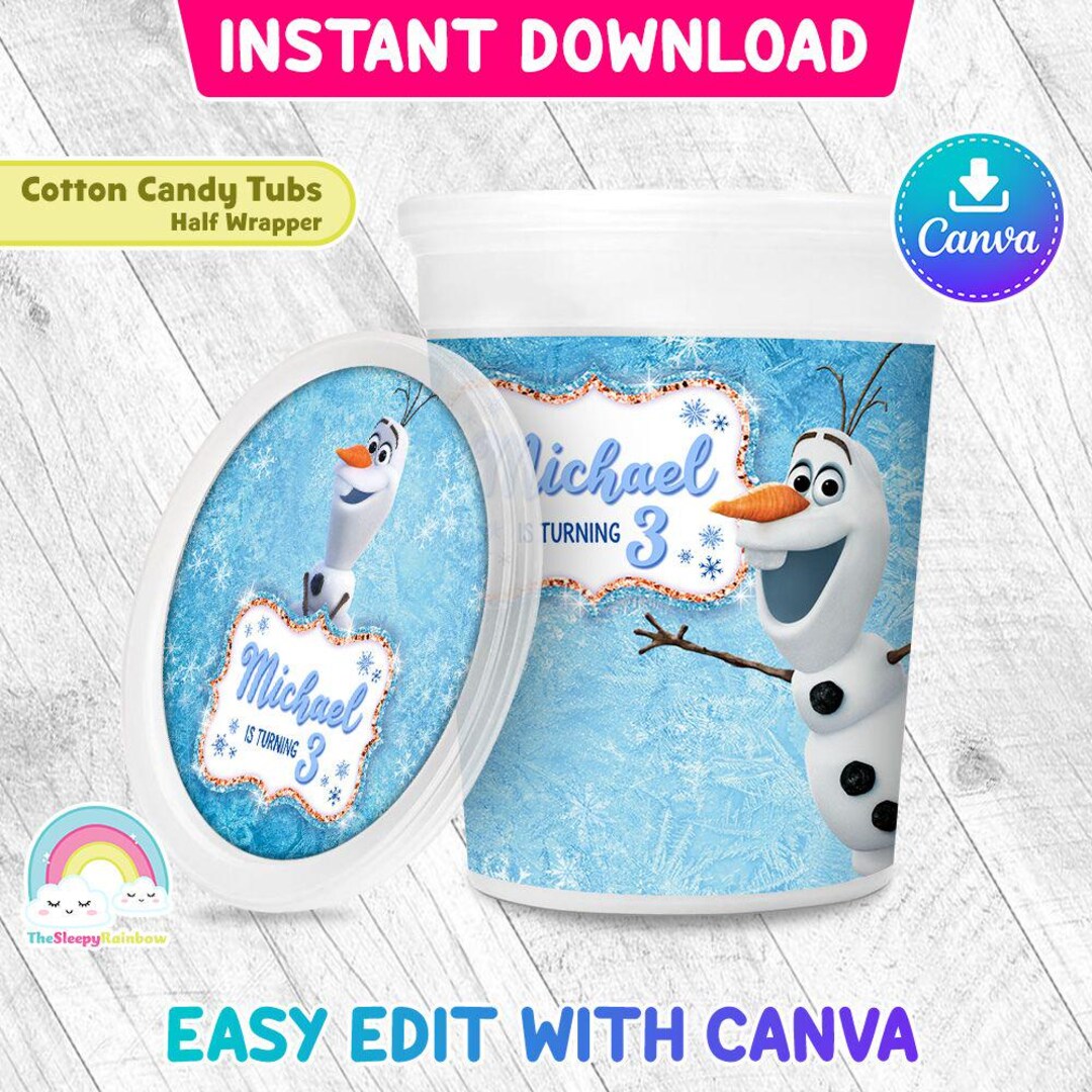 Frozen Olaf Birthday Party Cotton Candy Tub Wrapper Label Frozen Olaf 2 ...