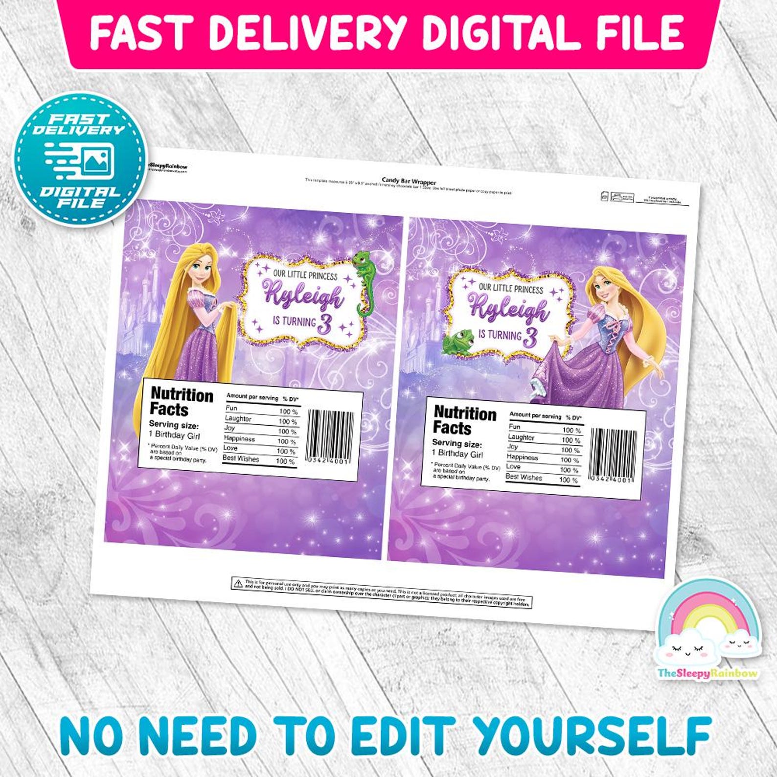 Rapunzel Birthday Party Candy Bar Wrapper Tangled Chocolate Bar Wrapper ...