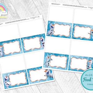 Frozen Olaf Food Tent Birthday Party Printable Frozen Food Label 8 ...