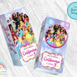 Princess Birthday Party 6 Oz Juice Box Wrapper All Princess Juice Box ...
