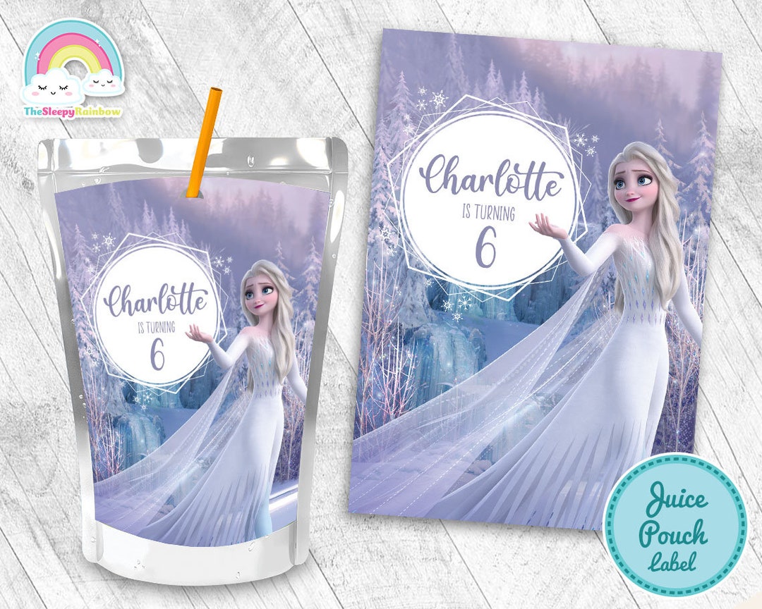 Elsa White Dress Elegant Birthday Party Juice Pouch Label Elsa Juice ...