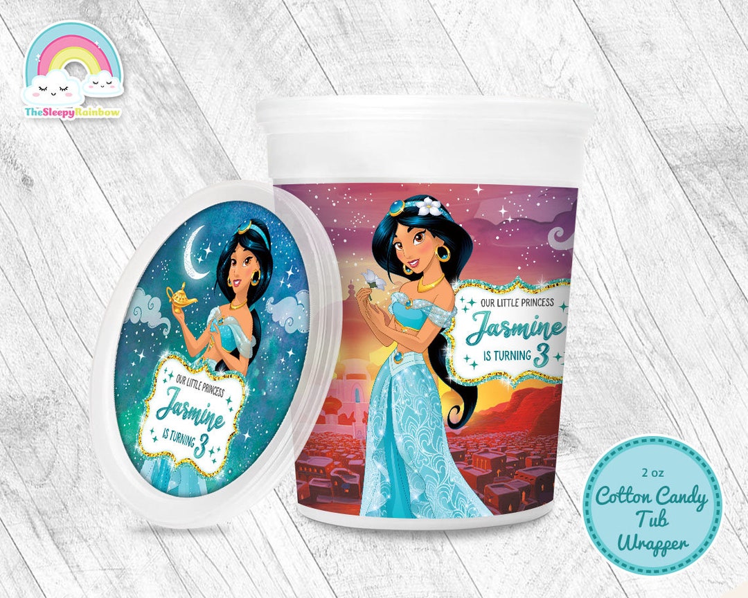 Princess Jasmine Birthday Party Cotton Candy Tub Wrapper Label Aladdin ...